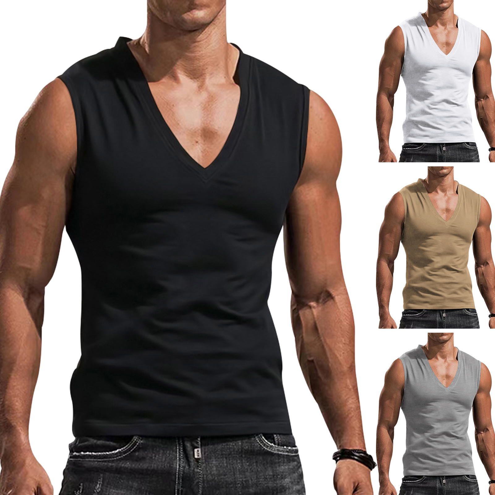 DEBARDEUR Hommes gilet col en v couleur unie sans manches Polyester été ...